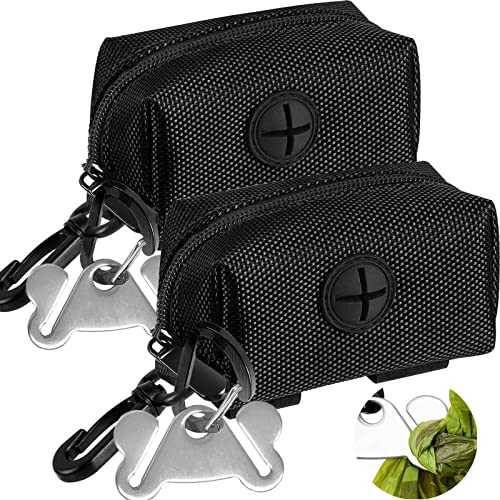 2 Pack Dog Poop Bag Holder for Leash Attachment - Waste Bag Dispenser for Leash - Fits Any Dog Leash - Portable Set with Hand Free Holder Metal Carrier (Each Bag Includes 1 Holder), 2 Pack Set