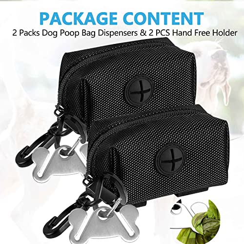 2 Pack Dog Poop Bag Holder for Leash Attachment - Waste Bag Dispenser for Leash - Fits Any Dog Leash - Portable Set with Hand Free Holder Metal Carrier (Each Bag Includes 1 Holder), 2 Pack Set