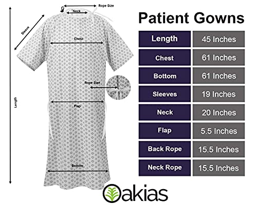 Oakias Patient Gowns 6 Pack – Unisex Cotton Blend Hospital Gown – 45” Long and 61” Wide – Fits Comfortably up to 2XL