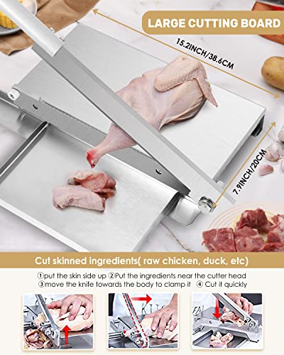 Moongiantgo Manual Meat Bone Cutter Rib Slicer Heavy Duty Chicken Cutting Machine with 16 Inch Knife SUS Bone Chopper for Beef Goat Pig Fish Butcher Commercial Kitchen (KD0298)