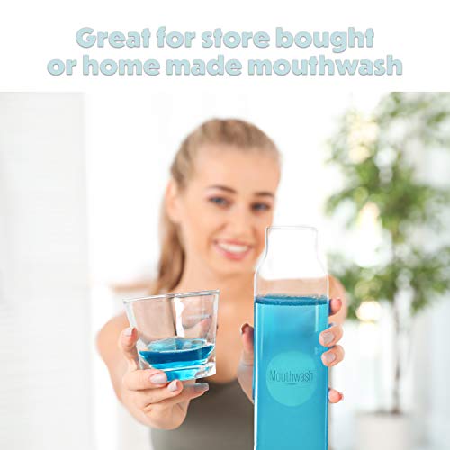 2 Mouthwash Bottles Glass Dispenser Containers with Mouth Wash Labels 24 oz