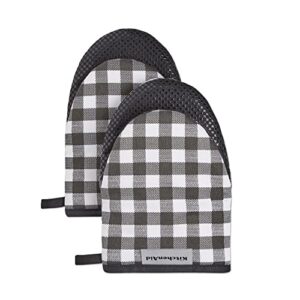 kitchenaid gingham mini oven mitt 2-pack set, onyx black, 5.5"x8"