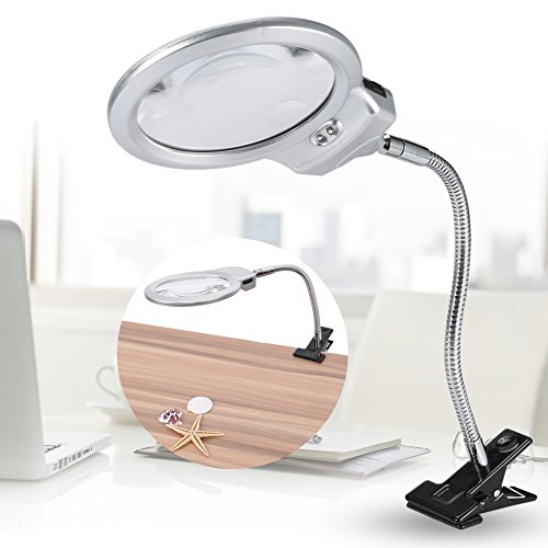 2 LED Lights 18inch Length Lighted Desk Magnifier, Durable Table Top Magnifier, for Maps Newspapers Stamps Reading Reading Magnifier