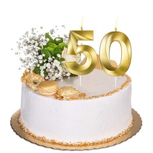 4 Inch 50th Birthday Candles, 3D Diamond Shape Number 50 Candles Cake Topper Numeral Candles Cake Topper for Birthday Anniversary Party Decorations (Bright Gold)