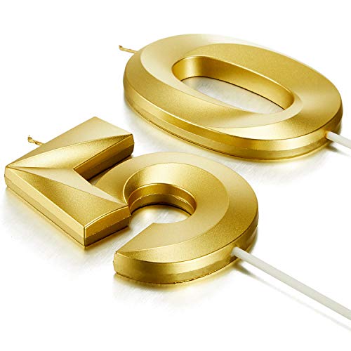 4 Inch 50th Birthday Candles, 3D Diamond Shape Number 50 Candles Cake Topper Numeral Candles Cake Topper for Birthday Anniversary Party Decorations (Bright Gold)