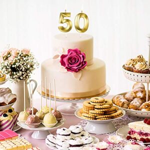 4 Inch 50th Birthday Candles, 3D Diamond Shape Number 50 Candles Cake Topper Numeral Candles Cake Topper for Birthday Anniversary Party Decorations (Bright Gold)