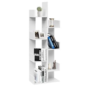 tangkula 8 shelf bookshelf, wood bookcase with 8 book shelves, free standing room dividers, 57 x 20 x10 inches, display storage shelf for books cds plants, wooden bookshelf for home office decor