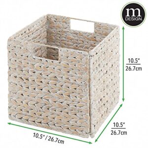 mDesign Natural Woven Hyacinth Cube Storage Bin Basket Organizer with Handles for Kitchen Pantry, Cabinet, Cupboard, Shelf/Cubby Organization, Hold Food, Drinks, Snacks, Appliances, 4 Pack, White Wash