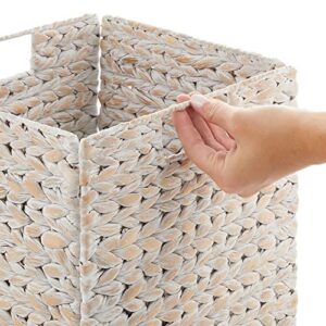 mDesign Natural Woven Hyacinth Cube Storage Bin Basket Organizer with Handles for Kitchen Pantry, Cabinet, Cupboard, Shelf/Cubby Organization, Hold Food, Drinks, Snacks, Appliances, 4 Pack, White Wash