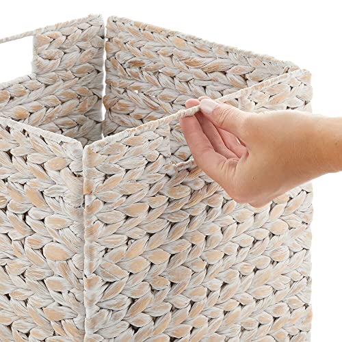 mDesign Natural Woven Hyacinth Cube Storage Bin Basket Organizer with Handles for Kitchen Pantry, Cabinet, Cupboard, Shelf/Cubby Organization, Hold Food, Drinks, Snacks, Appliances, 4 Pack, White Wash