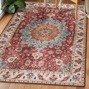 realife machine washable rug - stain resistant, non-shed - eco-friendly, non-slip, family & pet friendly - premium recycled fibers - distressed vintage medallion - brick red, blue, beige, 3' x 5'