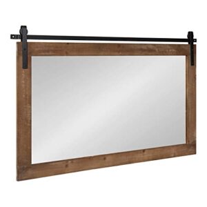 kate and laurel cates farmhouse horizontal wood framed wall mirror, 40 x 26, rustic brown, barn door-inspired rustic mirrors for wall