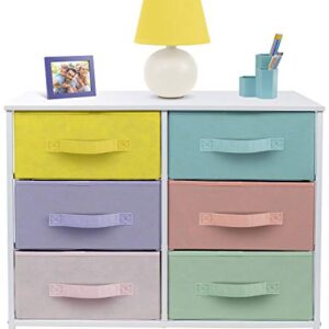 Sorbus Dresser with 6 Drawers - Furniture Storage Tower Unit for Bedroom, Hallway, Closet, Office Organization - Steel Frame, Wood Top, Easy Pull Fabric Bins (Pastel/White)