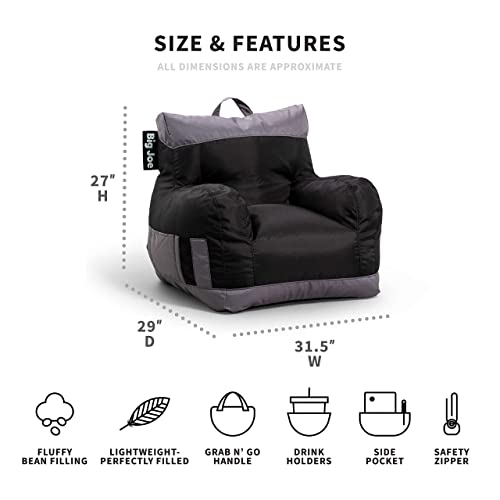 Big Joe Dorm Bean Bag Chair with Drink Holder and Pocket, Two Tone Black Smartmax, 3ft