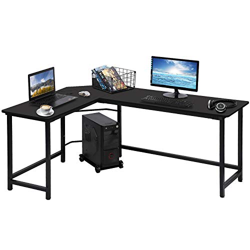 Meetperfect Corner Desk L-Shape Desk Wooden Computer Desk Gaming Table Home Office Desk Office Table Corner Table with Large Monitor Computer Stand, PC Laptop Study Table Workstation, 55"+37", Black