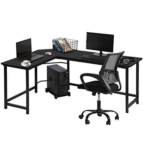 Meetperfect Corner Desk L-Shape Desk Wooden Computer Desk Gaming Table Home Office Desk Office Table Corner Table with Large Monitor Computer Stand, PC Laptop Study Table Workstation, 55"+37", Black