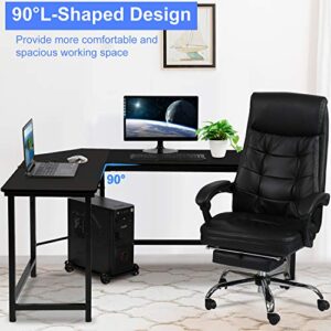 Meetperfect Corner Desk L-Shape Desk Wooden Computer Desk Gaming Table Home Office Desk Office Table Corner Table with Large Monitor Computer Stand, PC Laptop Study Table Workstation, 55"+37", Black