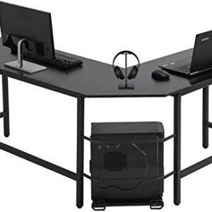 Meetperfect Corner Desk L-Shape Desk Wooden Computer Desk Gaming Table Home Office Desk Office Table Corner Table with Large Monitor Computer Stand, PC Laptop Study Table Workstation, 55"+37", Black