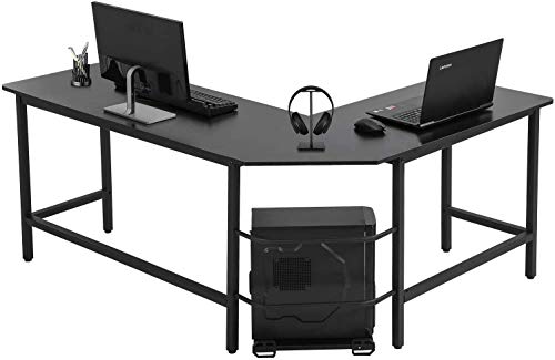 Meetperfect Corner Desk L-Shape Desk Wooden Computer Desk Gaming Table Home Office Desk Office Table Corner Table with Large Monitor Computer Stand, PC Laptop Study Table Workstation, 55"+37", Black