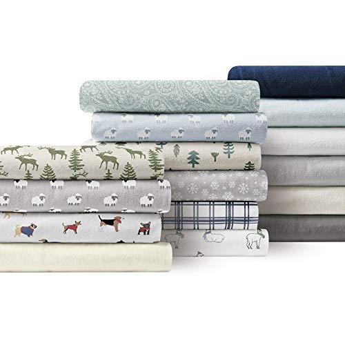 Brielle Home Flannel Sheet Set Cotton Soft Warm & Cozy Modern Chic with Elastic Deep Pockets, Queen, Cream