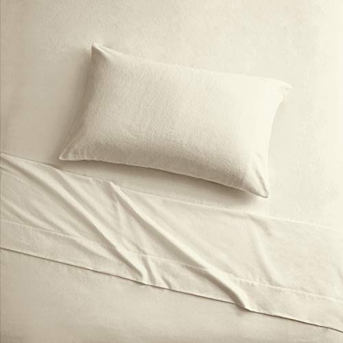 Brielle Home Flannel Sheet Set Cotton Soft Warm & Cozy Modern Chic with Elastic Deep Pockets, Queen, Cream