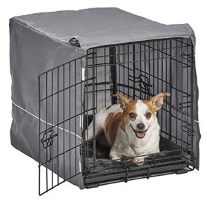 new world double door dog crate kit includes one two-door crate, matching gray bed & gray crate cover, 24-inch kit ideal for small dog breeds