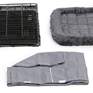 New World Double Door Dog Crate Kit Includes One Two-Door Crate, Matching Gray Bed & Gray Crate Cover, 24-Inch Kit Ideal for Small Dog Breeds