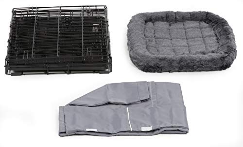 New World Double Door Dog Crate Kit Includes One Two-Door Crate, Matching Gray Bed & Gray Crate Cover, 24-Inch Kit Ideal for Small Dog Breeds