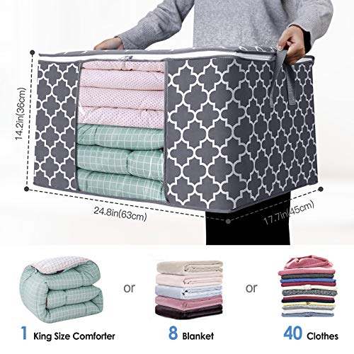 WISELIFE Storage Bags, Large Blanket Clothes Organization and Storage Containers for Bedding, Comforters, Foldable Organizer with Reinforced Handle, Clear Window,Sturdy Zippers,(Grey, 3 x 100L)