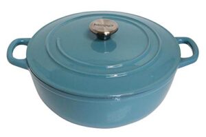 mirro mir-19063 4.8 quart cast iron white enamel coated interior dutch oven, teal, ready to use