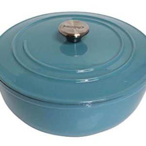 Mirro MIR-19063 4.8 Quart Cast Iron White Enamel Coated Interior Dutch Oven, Teal, Ready to Use