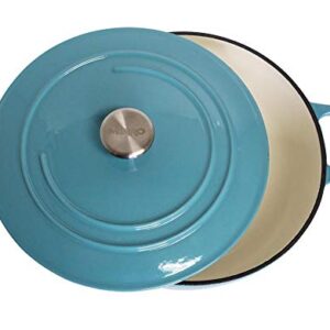 Mirro MIR-19063 4.8 Quart Cast Iron White Enamel Coated Interior Dutch Oven, Teal, Ready to Use