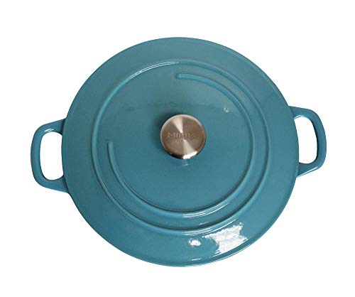 Mirro MIR-19063 4.8 Quart Cast Iron White Enamel Coated Interior Dutch Oven, Teal, Ready to Use