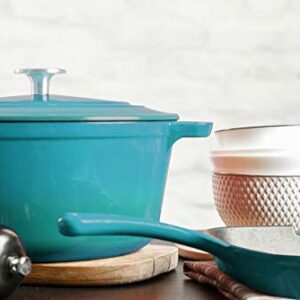 Mirro MIR-19063 4.8 Quart Cast Iron White Enamel Coated Interior Dutch Oven, Teal, Ready to Use