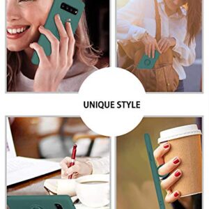 DUEDUE Samsung S10 Case, Liquid Silicone Slim Soft Gel Rubber Cover with Ring Kickstand |Car Mount Function,Shock Absorption Full Body Protective Anti Scratch Case for Samsung S10, Pine Green