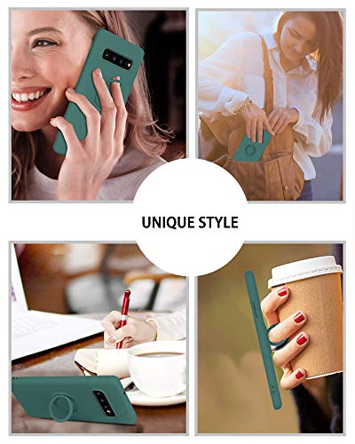 DUEDUE Samsung S10 Case, Liquid Silicone Slim Soft Gel Rubber Cover with Ring Kickstand |Car Mount Function,Shock Absorption Full Body Protective Anti Scratch Case for Samsung S10, Pine Green