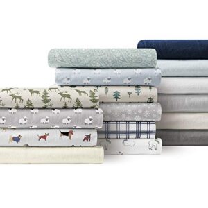 Brielle Home Flannel Sheet Set Cotton Soft Warm & Cozy Modern Chic with Elastic Deep Pockets, Full, Dogs White