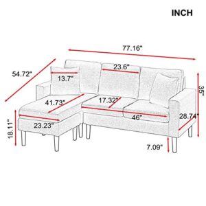 Zushule Convertible Sectional Couch with Chaise Lounge for Living Room, Adjustable Left Hand Facing L-Shaped Reversible Sofa with 4 Seats and Pillows for House Furniture (Light Grey)