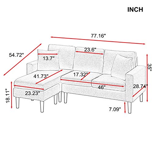 Zushule Convertible Sectional Couch with Chaise Lounge for Living Room, Adjustable Left Hand Facing L-Shaped Reversible Sofa with 4 Seats and Pillows for House Furniture (Light Grey)