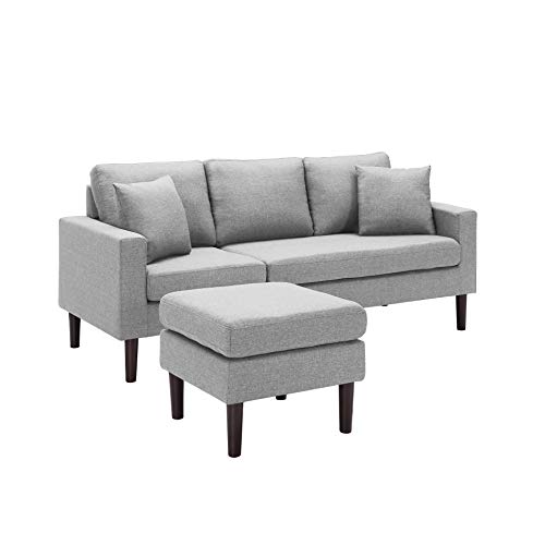 Zushule Convertible Sectional Couch with Chaise Lounge for Living Room, Adjustable Left Hand Facing L-Shaped Reversible Sofa with 4 Seats and Pillows for House Furniture (Light Grey)