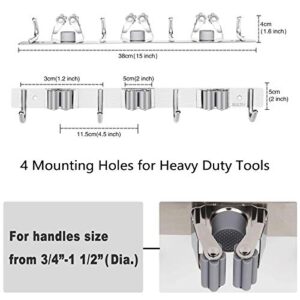 LVSHANG Broom Mop Holder,Heavy Duty Hooks Hanger Wall Mounted,Stainless Steel Organizer for Home, Kitchen, Garden, Garage, 3 Racks 4 Hooks, Grey