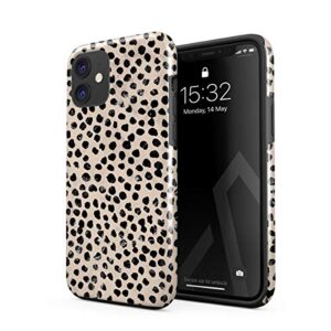 burga phone case compatible with iphone 12 mini - hybrid 2-layer hard shell + silicone protective case -black polka dots pattern nude almond latte - scratch-resistant shockproof cover