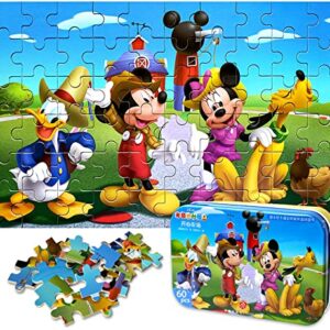 NEILDEN Disney Mickey Mouse Puzzles in a Metal Box 60 Piece for Kids Ages 4-8 Jigsaws Puzzles Girls Boys Great Gifts for Children (Mickey Mouse)