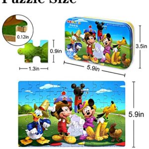 NEILDEN Disney Mickey Mouse Puzzles in a Metal Box 60 Piece for Kids Ages 4-8 Jigsaws Puzzles Girls Boys Great Gifts for Children (Mickey Mouse)