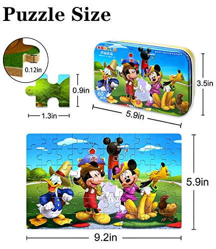 NEILDEN Disney Mickey Mouse Puzzles in a Metal Box 60 Piece for Kids Ages 4-8 Jigsaws Puzzles Girls Boys Great Gifts for Children (Mickey Mouse)