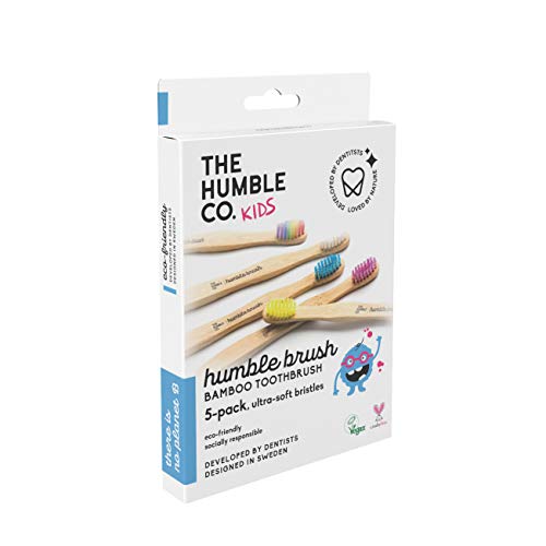 The Humble Co. Bamboo Toothbrushes (5pk) – Sustainable, Eco-Friendly Natural Toothbrush for Superior Oral Care, Dental Hygiene, and Gum Care, BPA Free (Kids Ultra Soft Bristles)