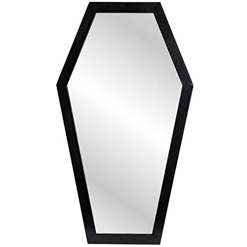 Gothic Curiosities Large Coffin Mirror - 21 Inch Gothic Decor for Bedroom Or Bathroom - Hooks and Hardware Included, Ready to Hang - Pair with Coffin Shelf