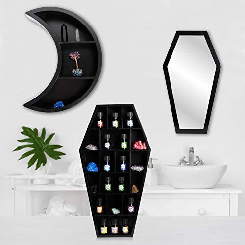 Gothic Curiosities Large Coffin Mirror - 21 Inch Gothic Decor for Bedroom Or Bathroom - Hooks and Hardware Included, Ready to Hang - Pair with Coffin Shelf