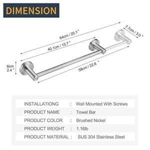 Hoimpro Adjustable 15.2 to 27.8 Inch Single Towel Bar for Bathroom, Expandable SUS304 Stainless Steel Bath Towel Holder, Wall Mount with Screws Towel Bar Rod Hotel Style, Brushed Nickel