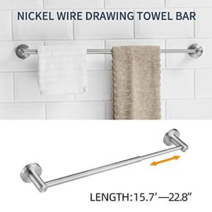 Hoimpro Adjustable 15.2 to 27.8 Inch Single Towel Bar for Bathroom, Expandable SUS304 Stainless Steel Bath Towel Holder, Wall Mount with Screws Towel Bar Rod Hotel Style, Brushed Nickel